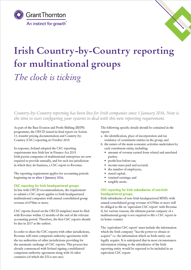 Irish country-by-country reporting for multinational groups